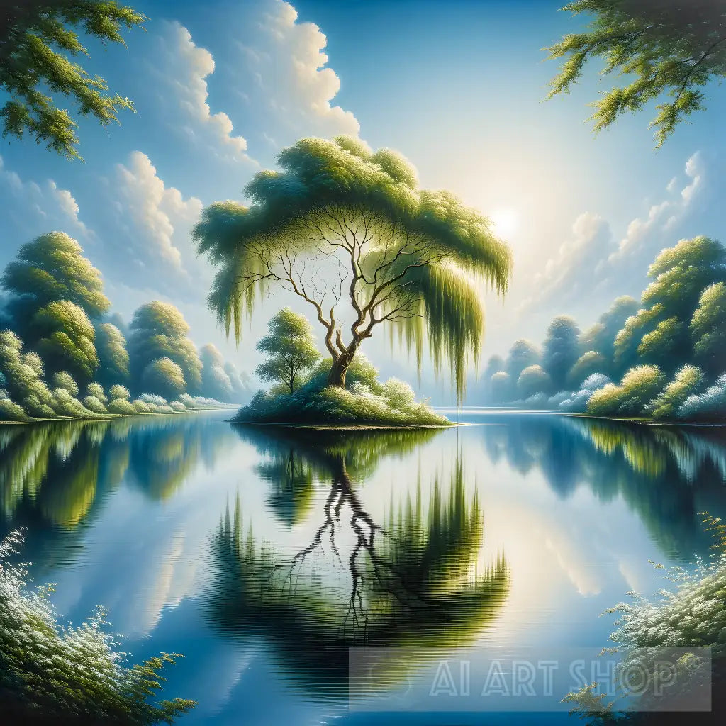 tree, reflection, serenity, water, solitude, nature, peaceful, suns...