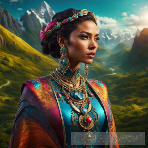 Resplendent Bejeweled Lady Mountain Landscape