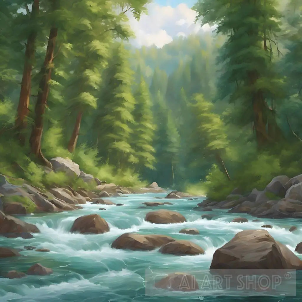 River In The Forest, Nature Art, Forest River, Serenity Scene, Sere...