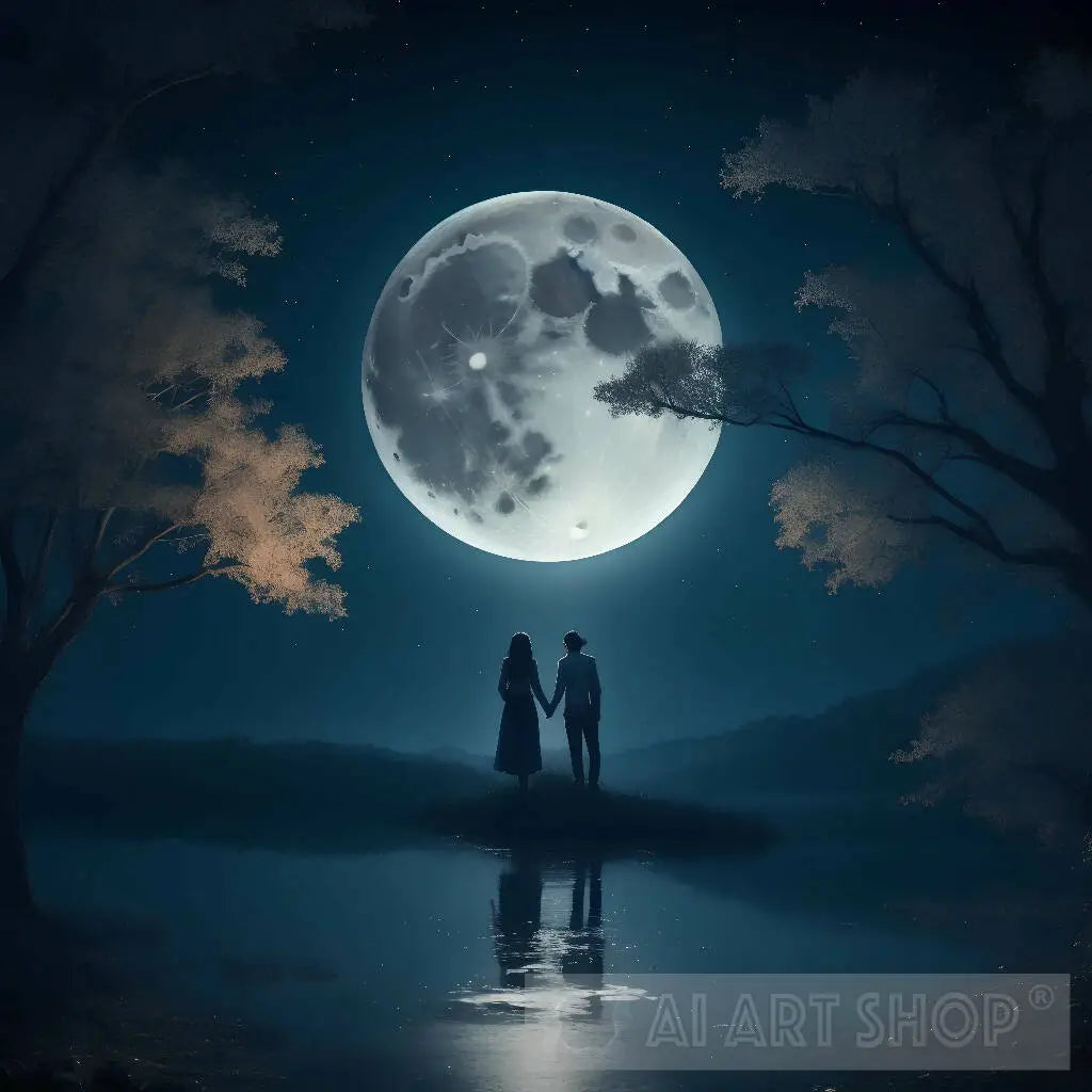 Romantic night fantasy with full moon