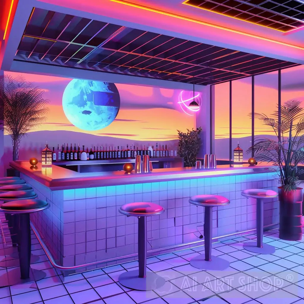 Rooftop Bar Elegance - Vaporwave Art Deco