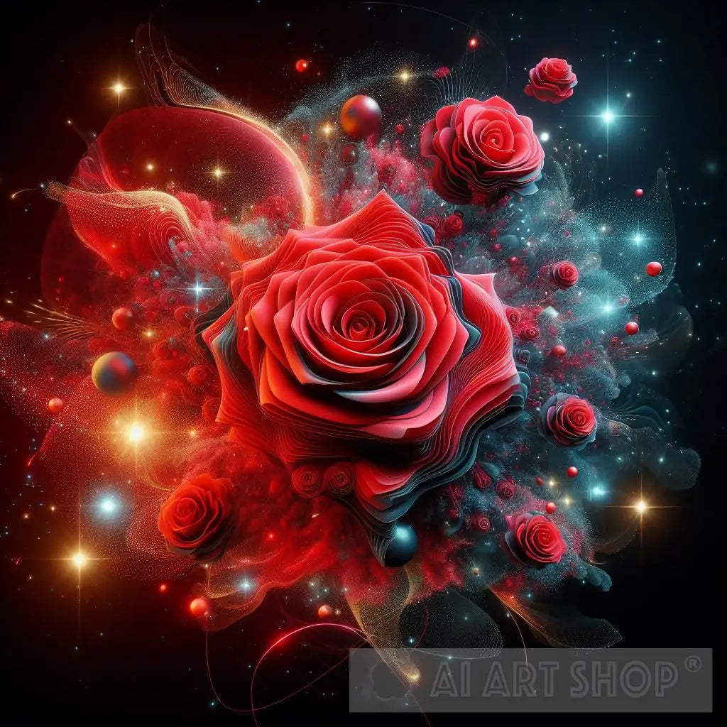 Cyberpunk Rose: Digital Art, Geometric Design, Glowing Lights, Abst...