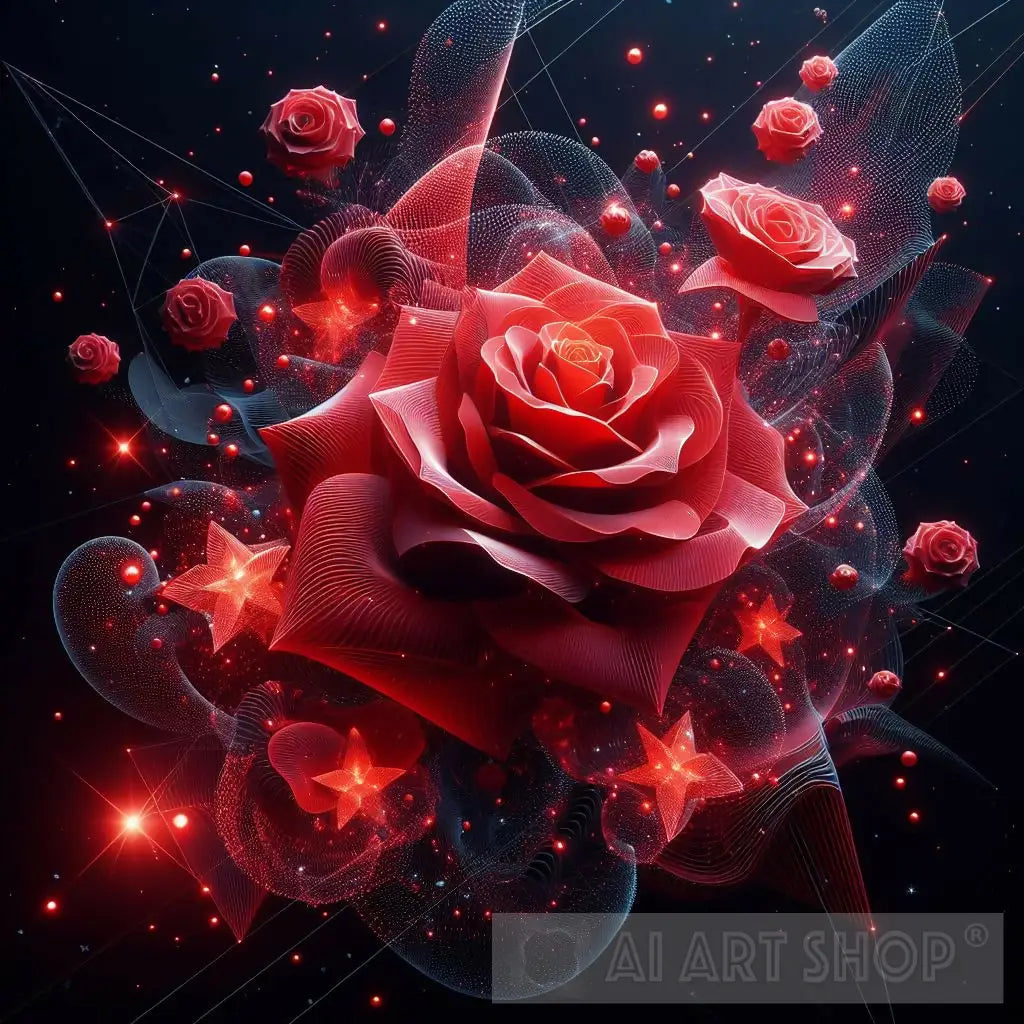 Cyberpunk Rose: Digital Art, Geometric Design, Glowing Lights, Abst...
