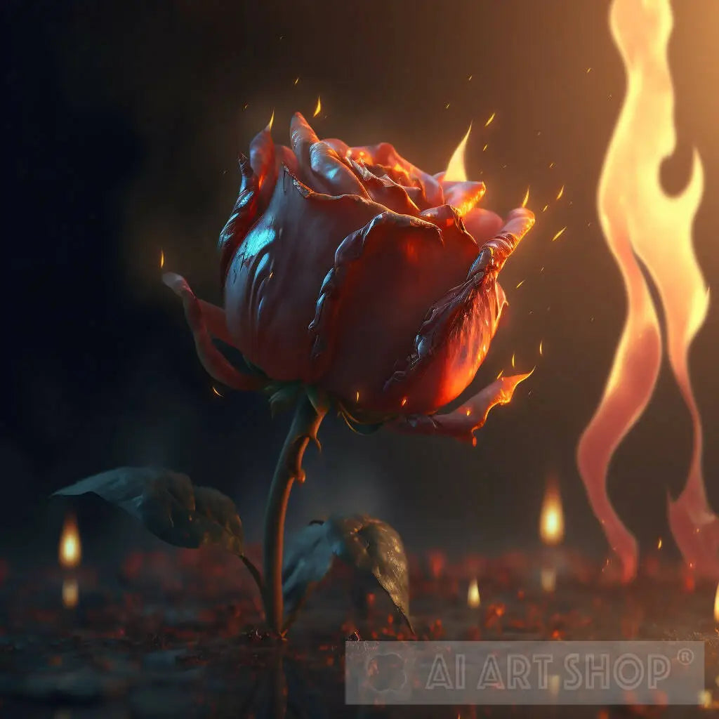 Rose on fire, high rendering