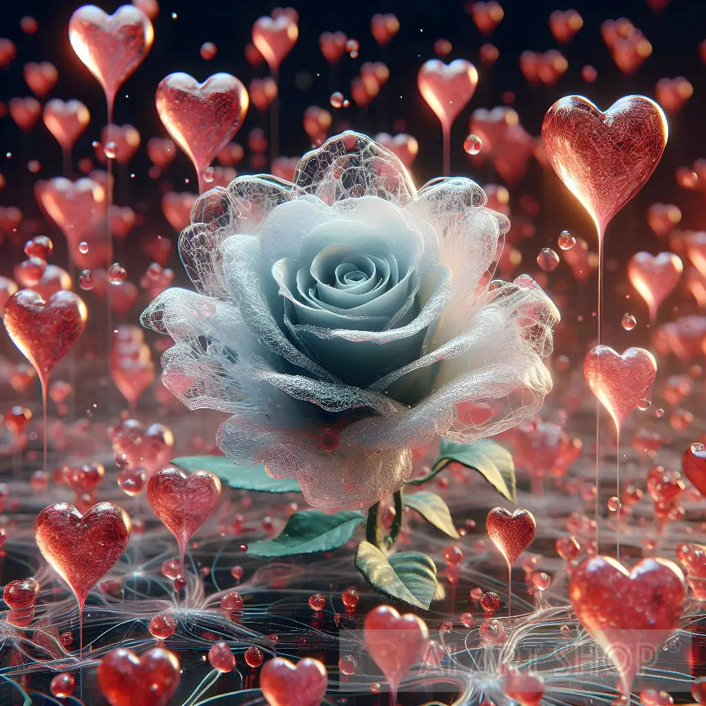 Rose With Hearts, Wall Painting, Rose, Hearts, Valentine‘s Day, Flo...