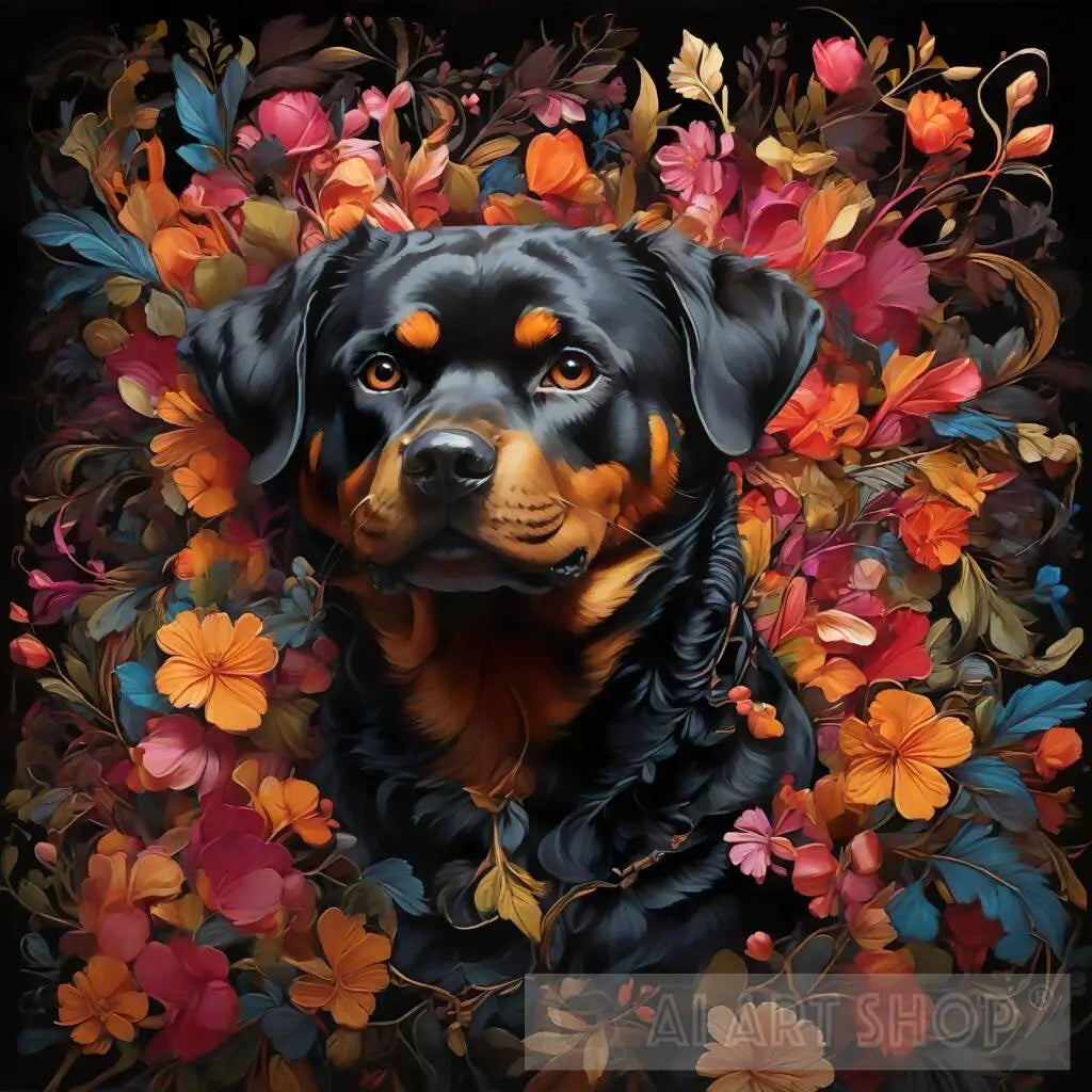 Rottweiler dog,dog,Black dog,Roses,