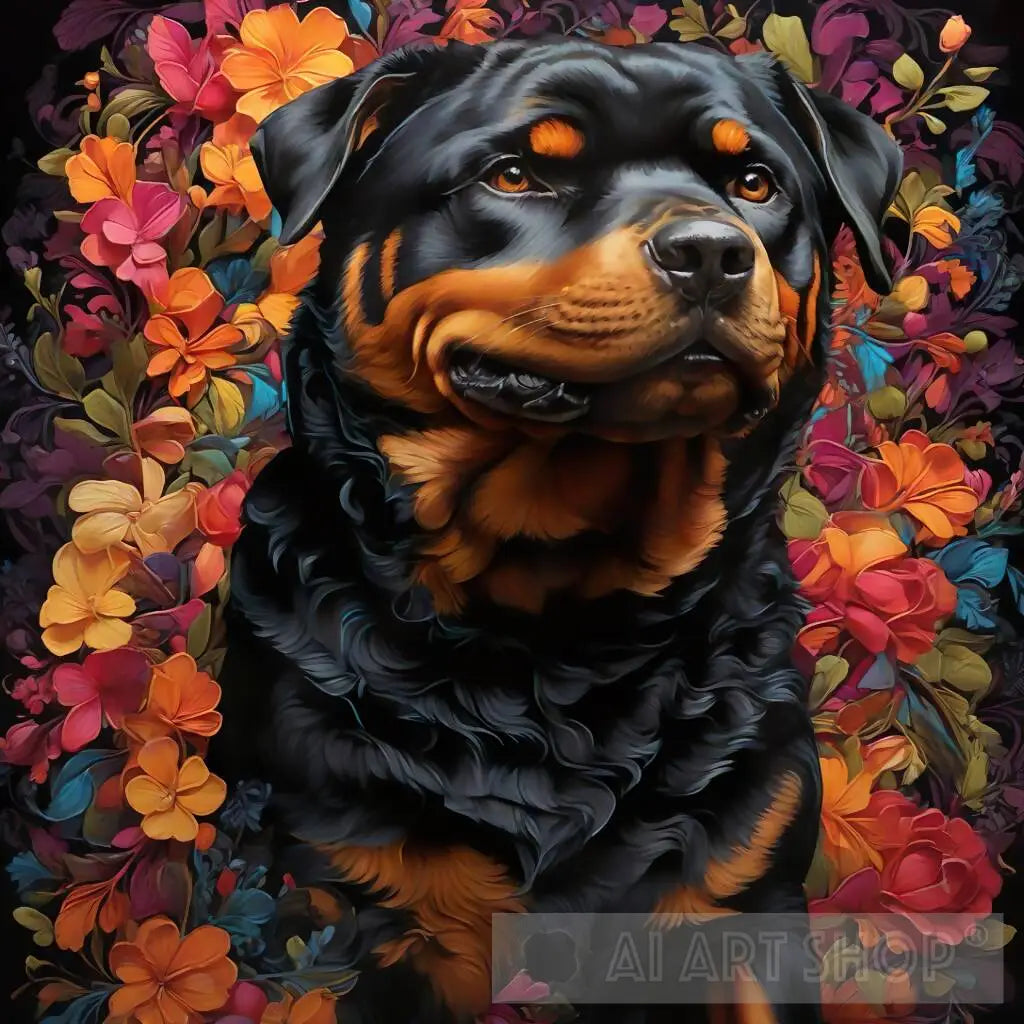 Rottweiler dog,dog,Black dog,Roses,