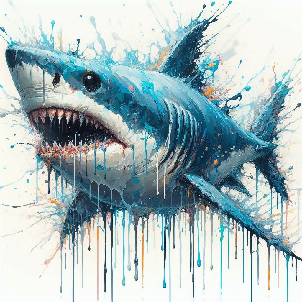 Dynamic Abstract Shark Art | Blue Splash Paint Design