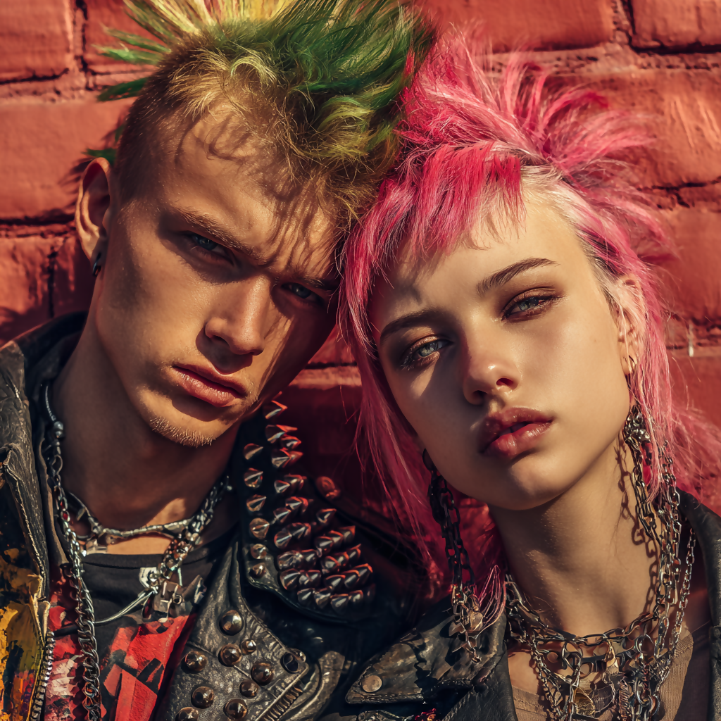 Punk Couple with Spiked Hair & Studded Leather – Urban Brick Wa...