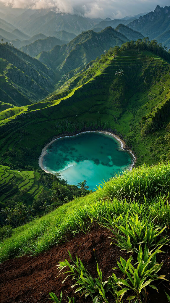 Bentangan bukit hijau yang subur tanpa pohon