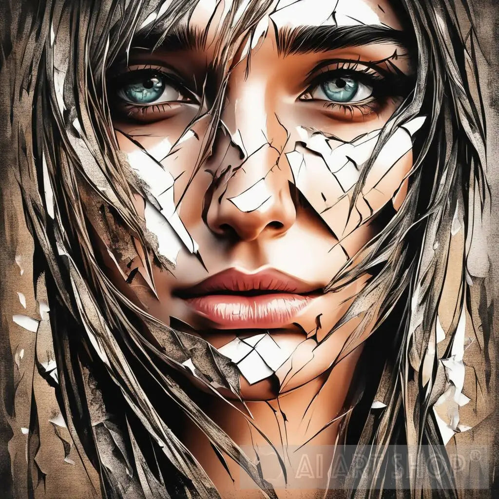 beautiful womens face torn with pain