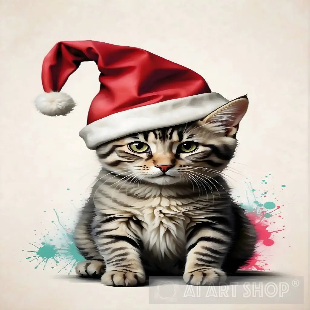 Santa Cat, Christmas, Christmas Joy, Santa Cat Art, Cat In Costume,...