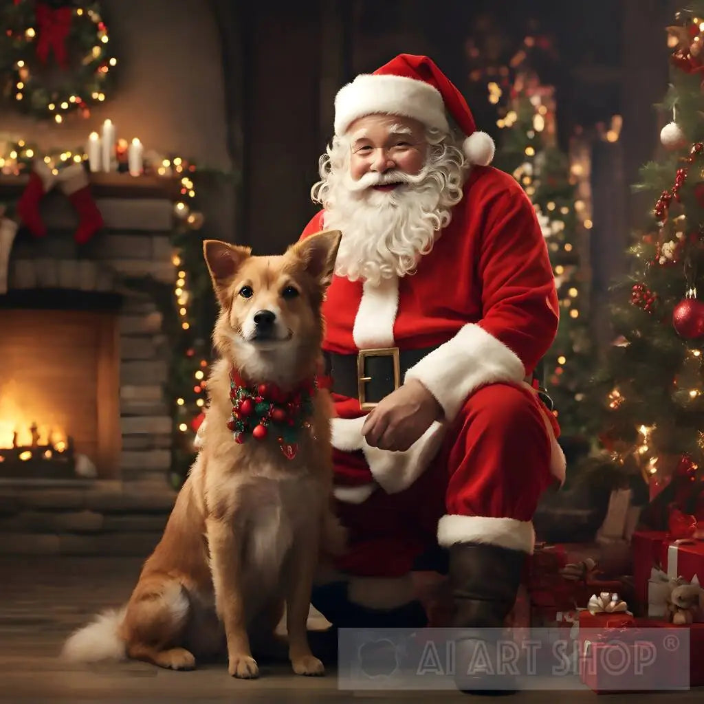 Santa Claus accompanied by an adorable dog,