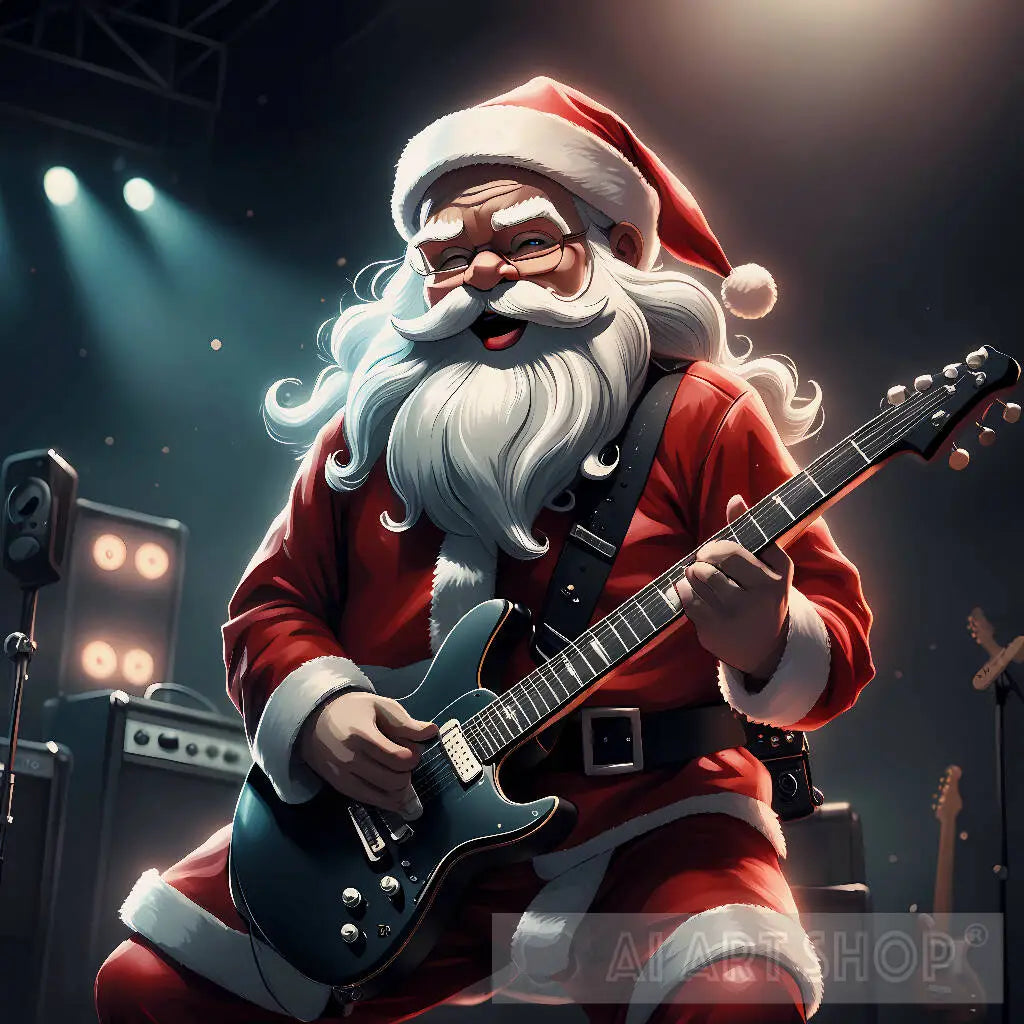 Santa Claus plays the electric guitar