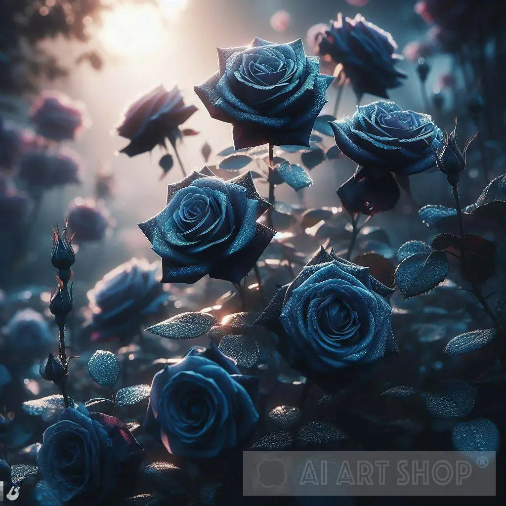 Sapphire Blue Roses Blooming in a Garden