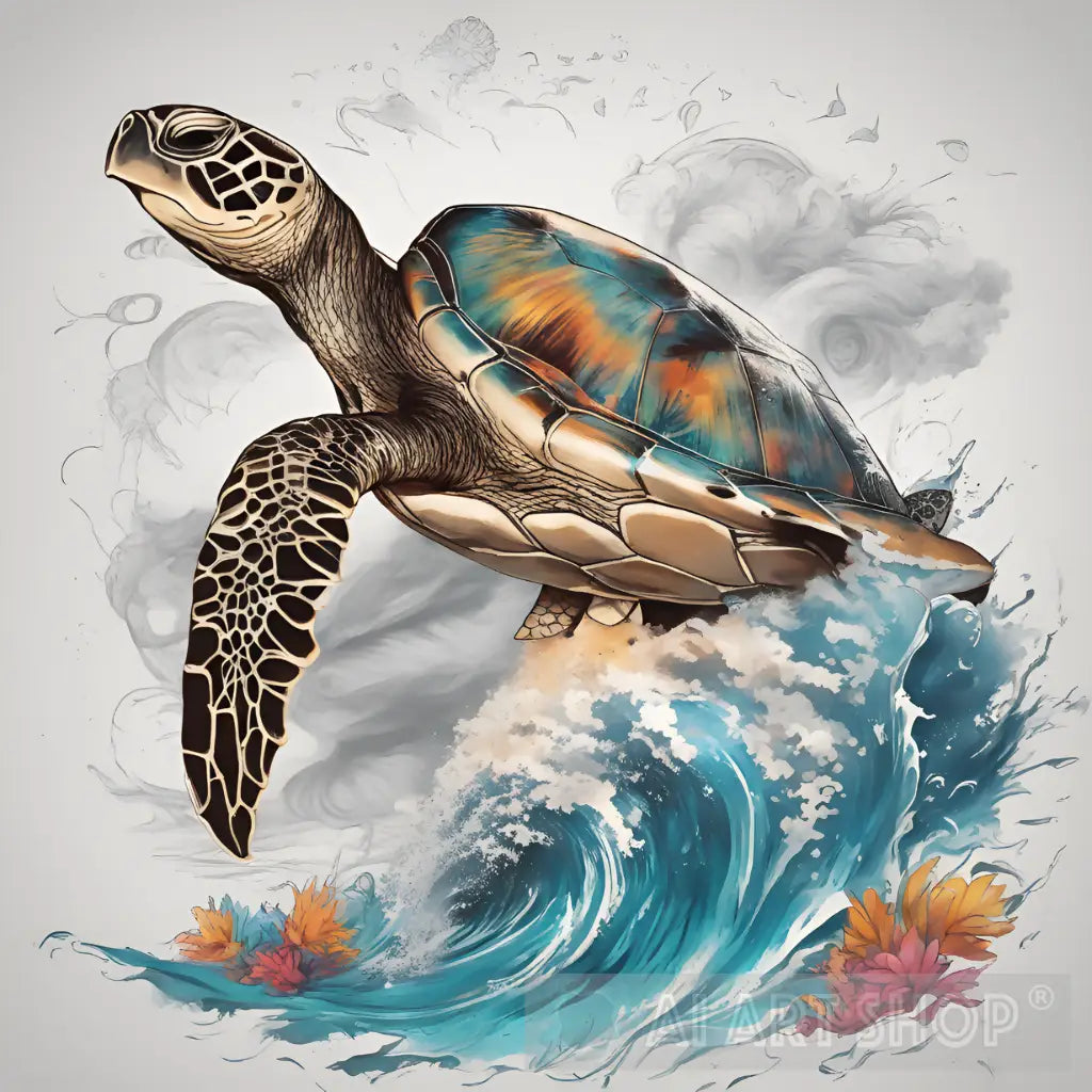 Turtle, sea, surfing