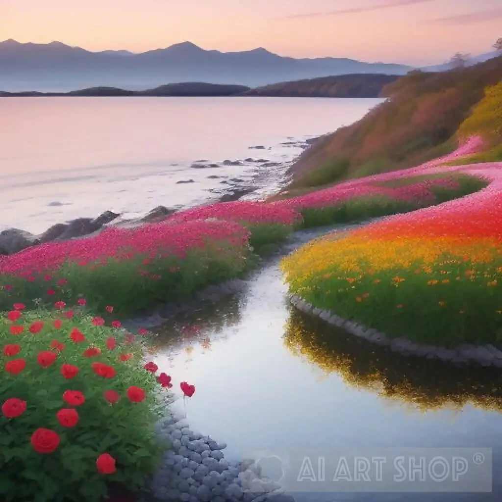 Tranquil coastal beauty. Vibrant floral tapestry. Majestic mountain...