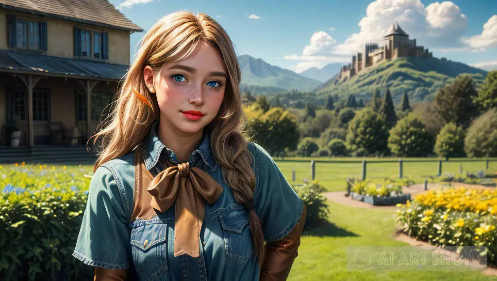 Portrait, Country girl, Landscape, Field, 3D, Semi-realistic, semi-...