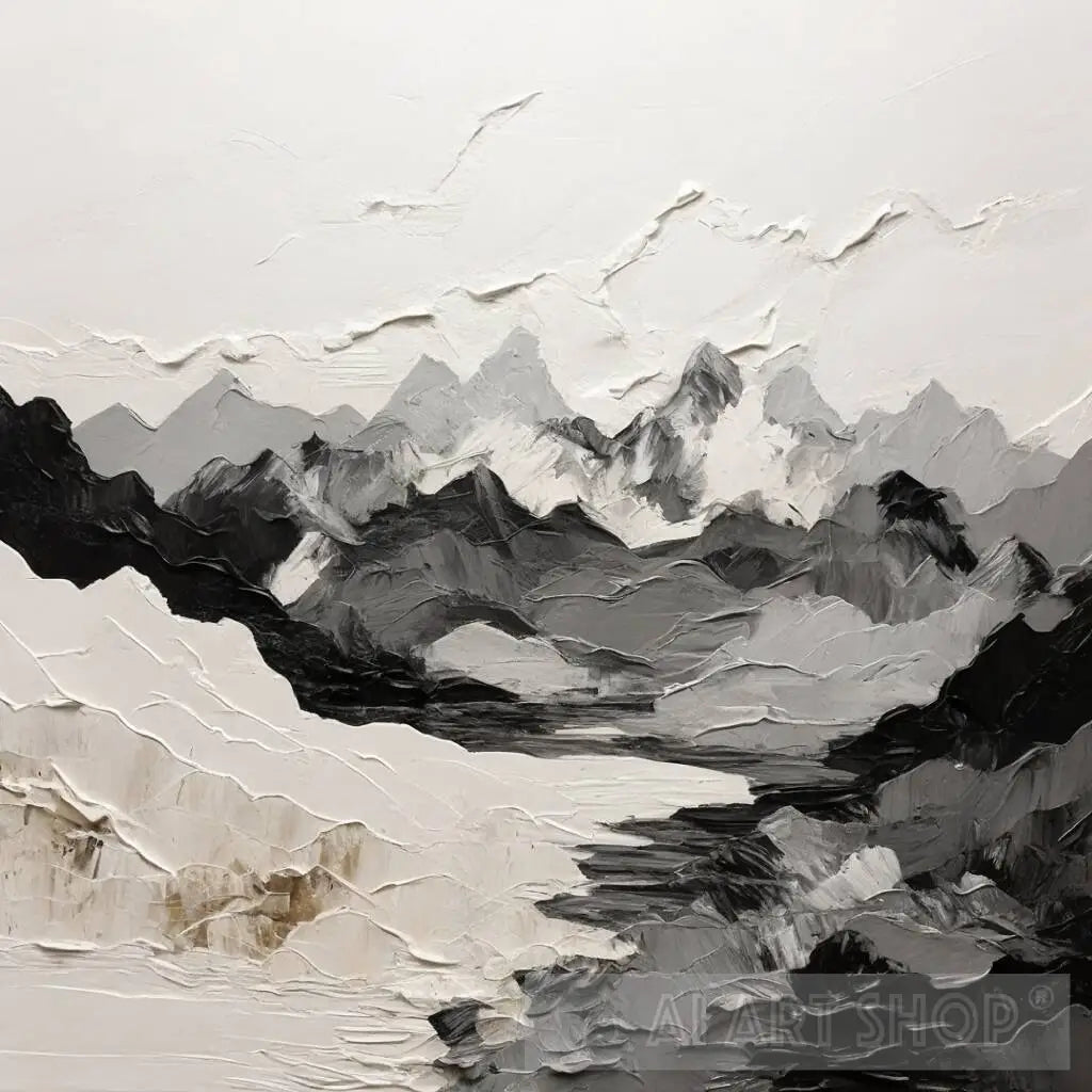 Black and White Mountain Landscape Painting