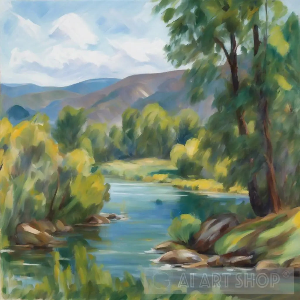 Serenity Stream: Abstract Landscape Painting | Tranquil Beauty