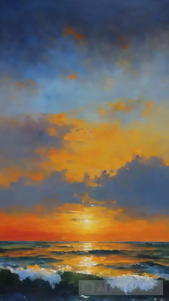 Setting sun gently sinking into the distant ocean,