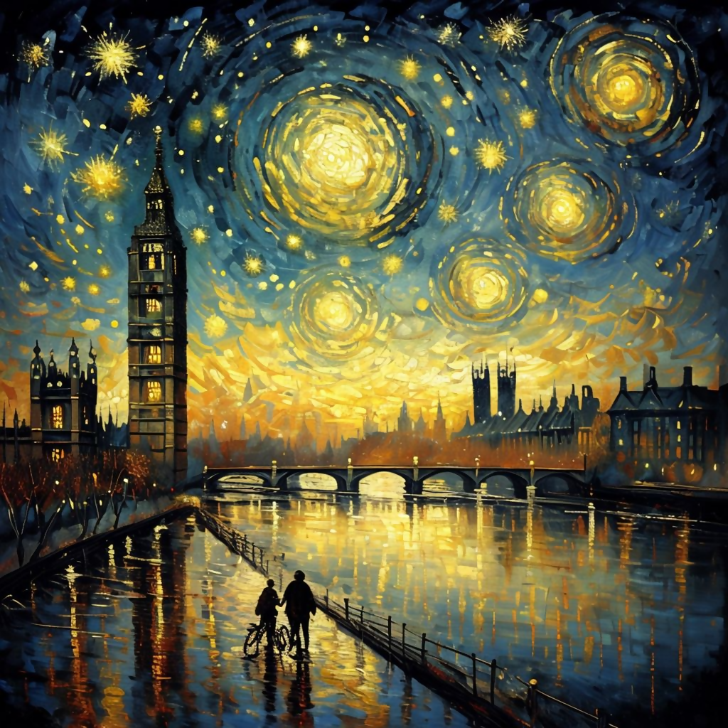 Starry Night Over London, London starry night, digital art, starry ...