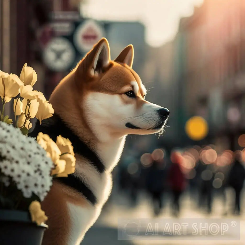 Shiba Inu waiting for its owner on the City