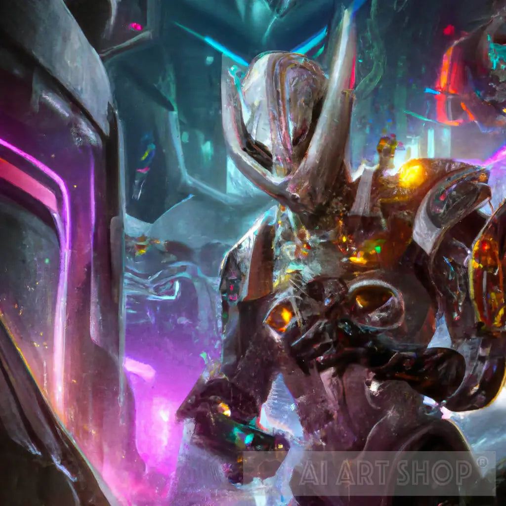 Silver Sentinel: AI generated sci-fi art painting of a metallic ali...