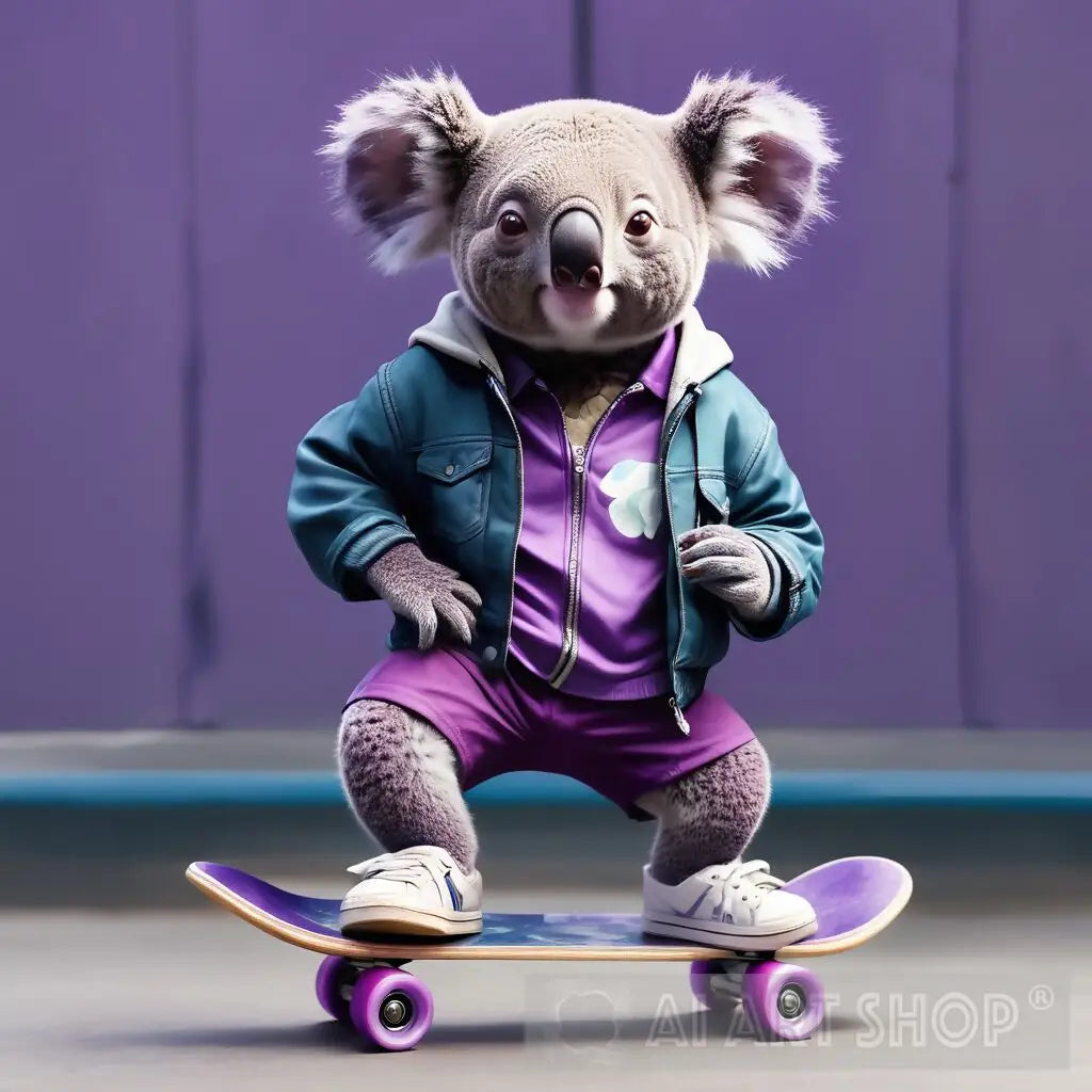 skateboarding purple koala