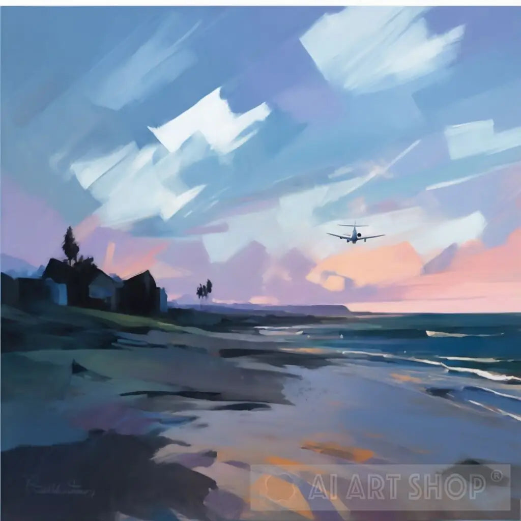 Skybound Serenity: Abstract Beachscape Painting | Tranquil Artistry