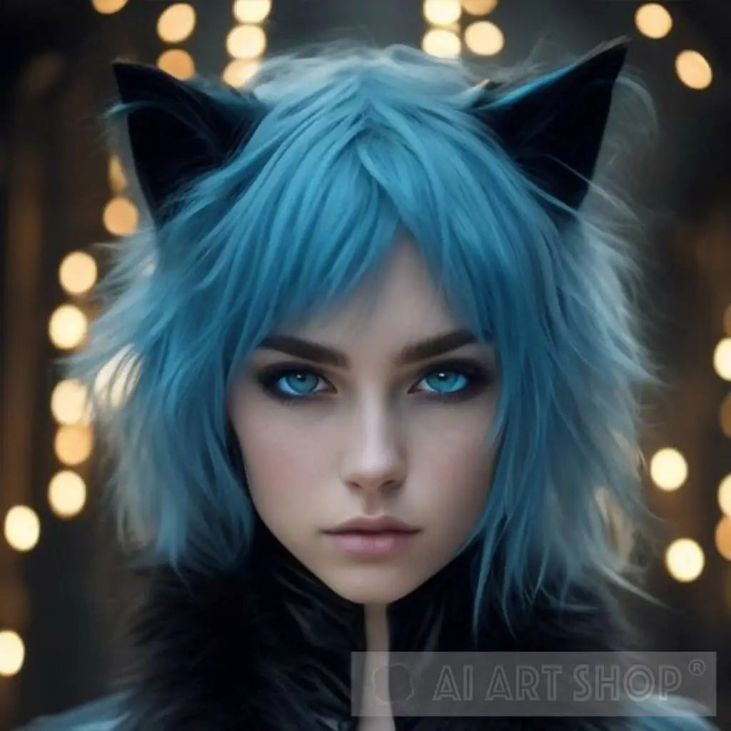 catgirl blue ears photo anthropomorphic cat