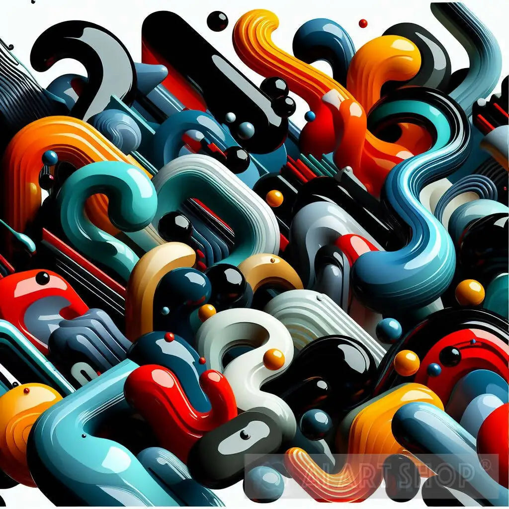 few, slick shiny abstract shapes, vivid colours, white background,