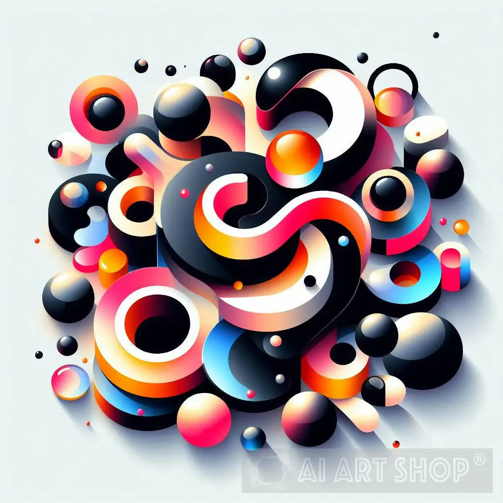 few, slick shiny abstract shapes, vivid colours, white background,