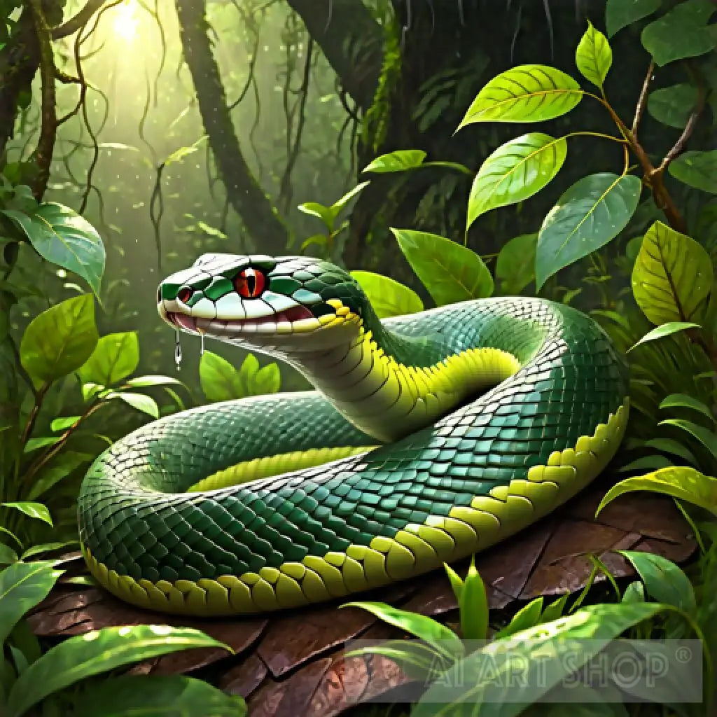 Snake crawling through a rainforest meadow