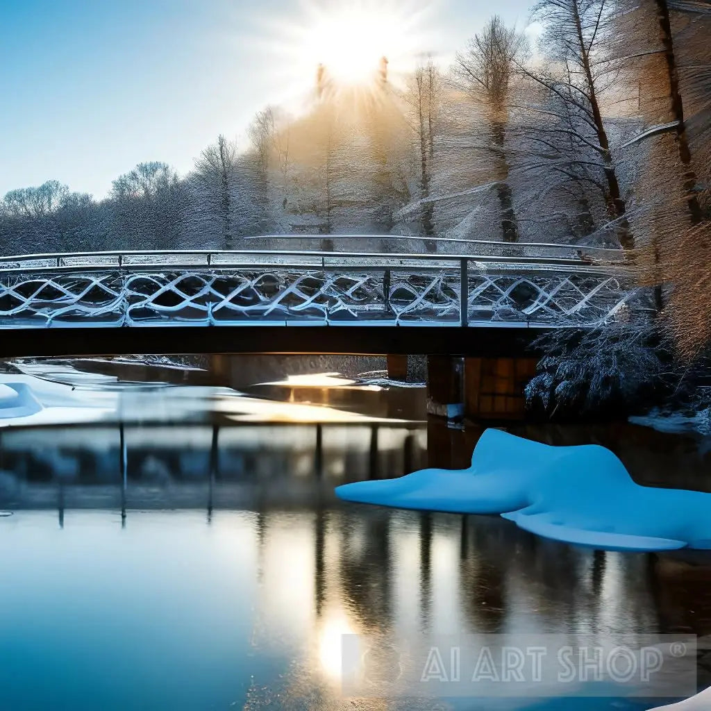 Snowy Bridge Over River Scene
