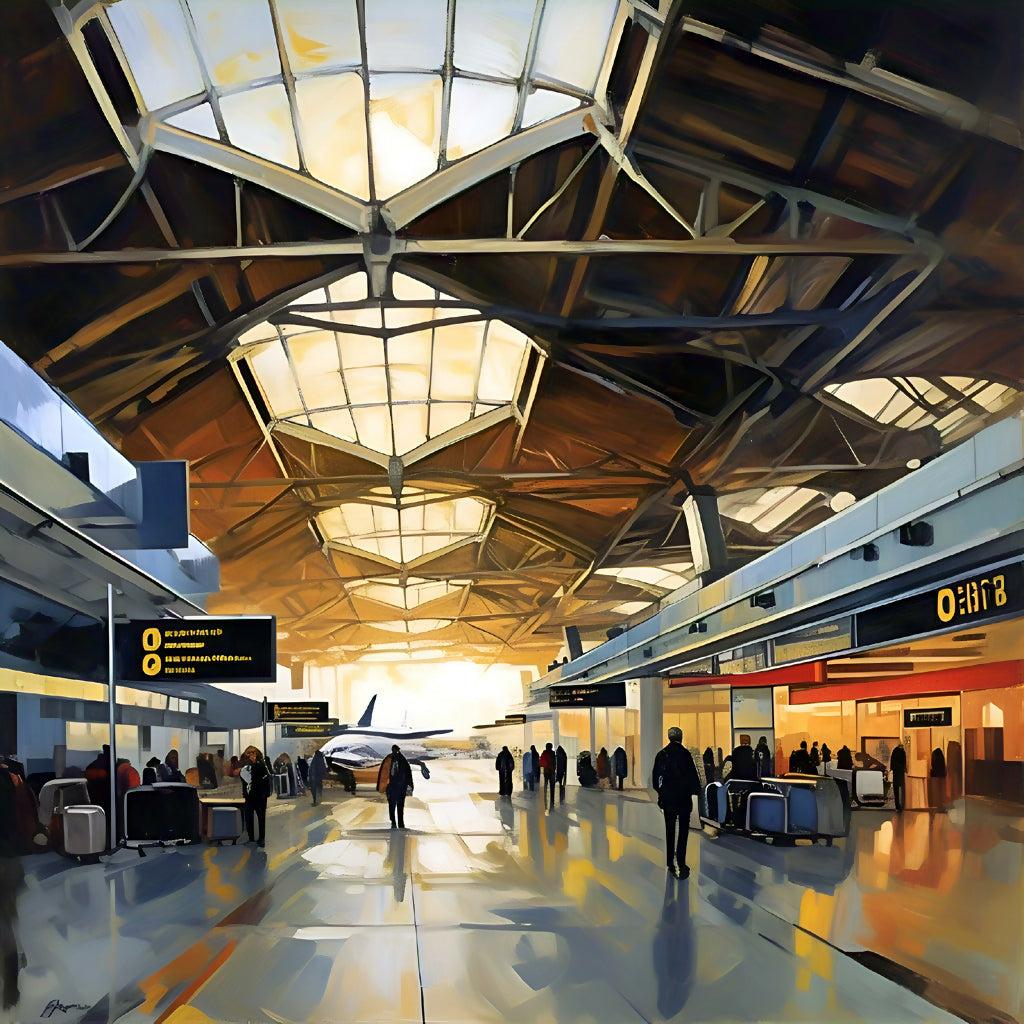 Golden Hour Terminalscape | AI Architecture Art for Modern Spaces
