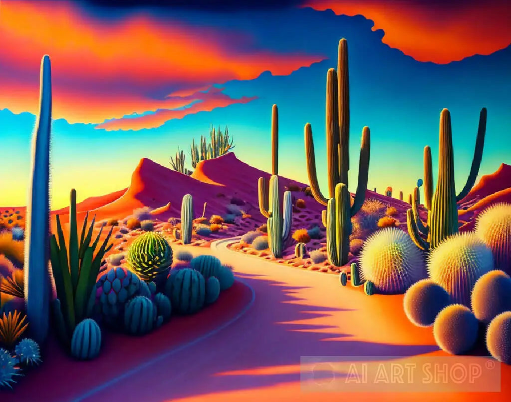 Southwest Oasis: AI generated art painting of a stunning and vibran...