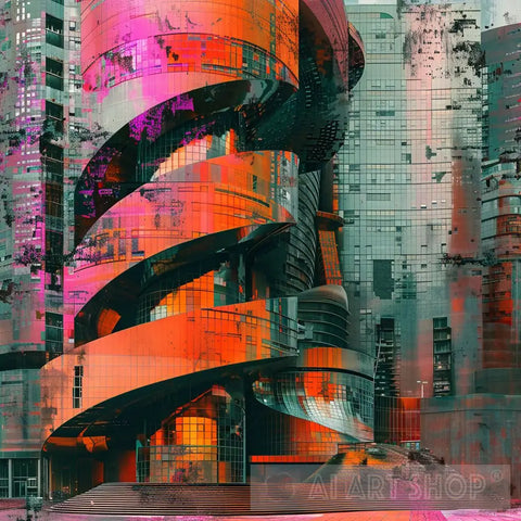 Spiral Tower Metropolis - Futuristic Urban Abstract Art