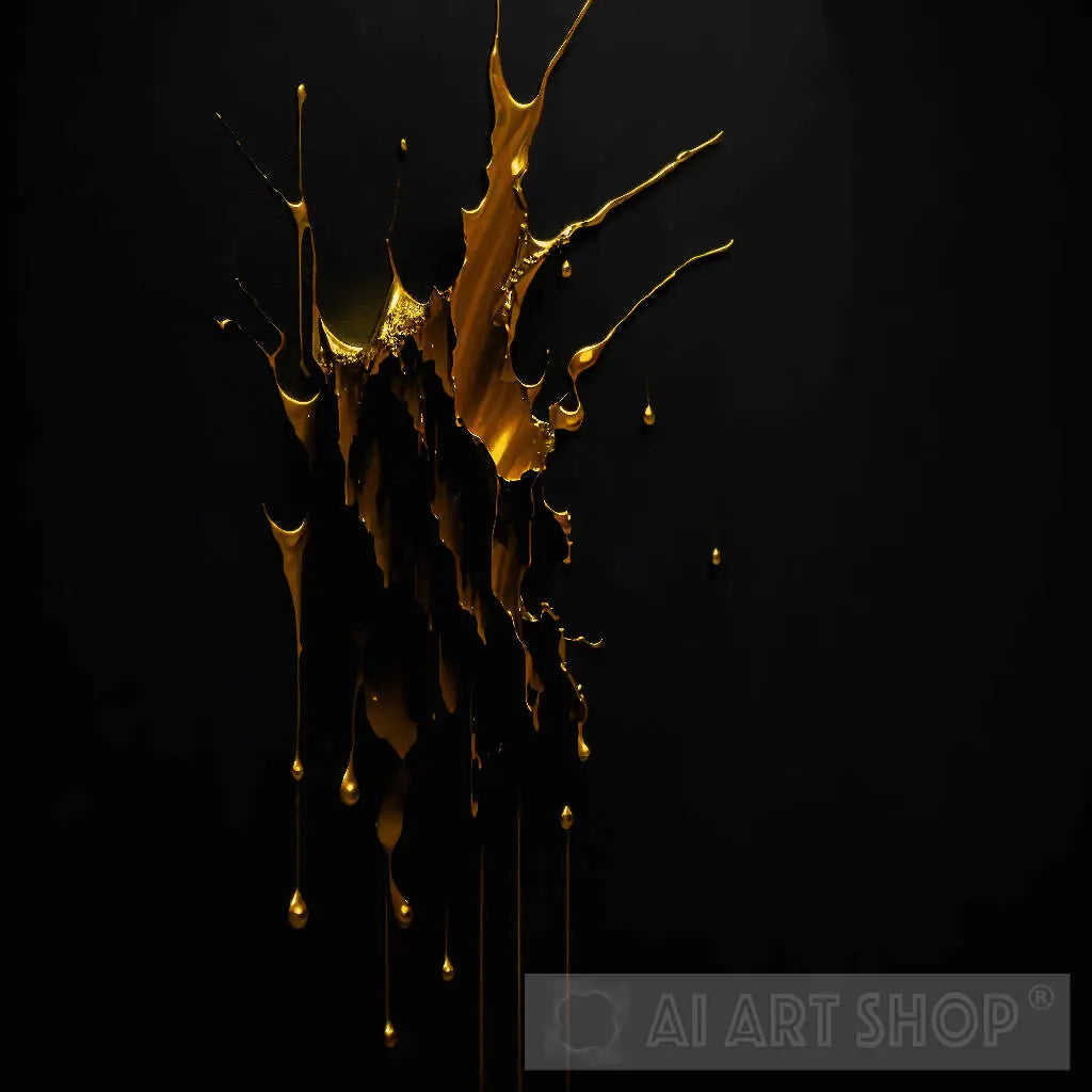 Splashes of gold paint on a black wall