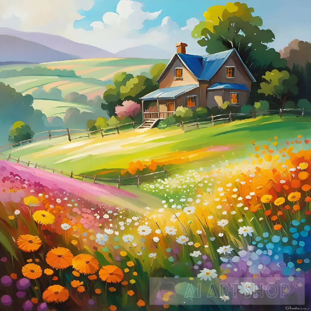 Springtime panorama digital AI painting for sale