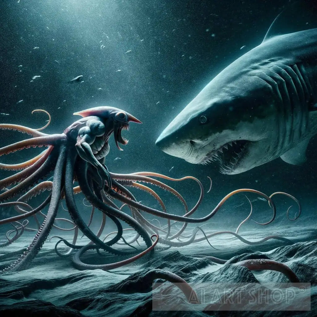 fight, face-off, squid, giant, shark, hybrid, t-rex, monster, creep...