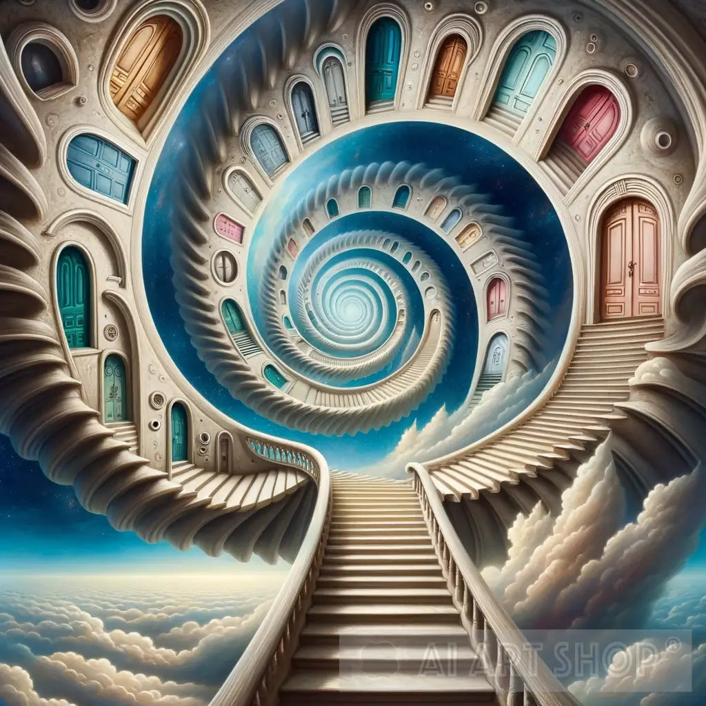 Surrealism Art - Stairway to Otherworlds: Infinite Ascent