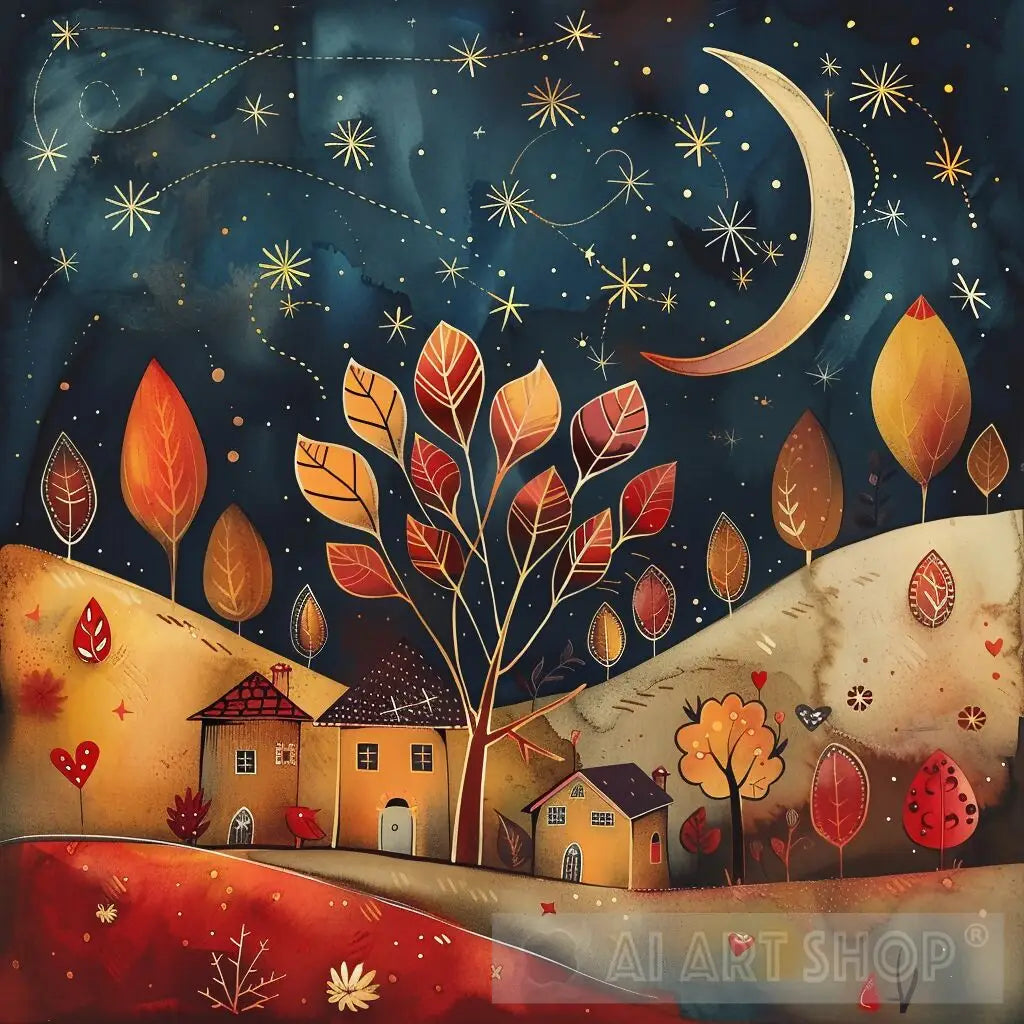 Starry Night Sky - Naïf Folk Art