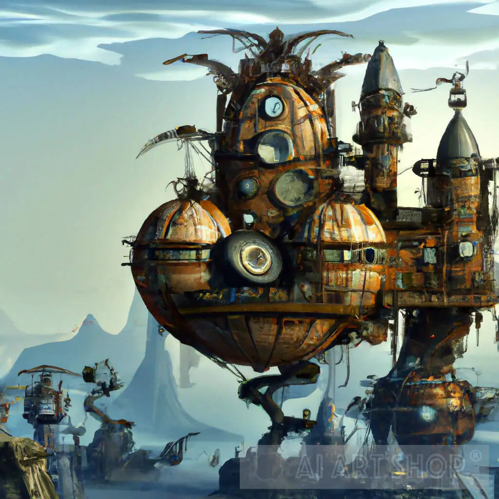 Futuristic steampunk domed palace sci-fi comic book AI art