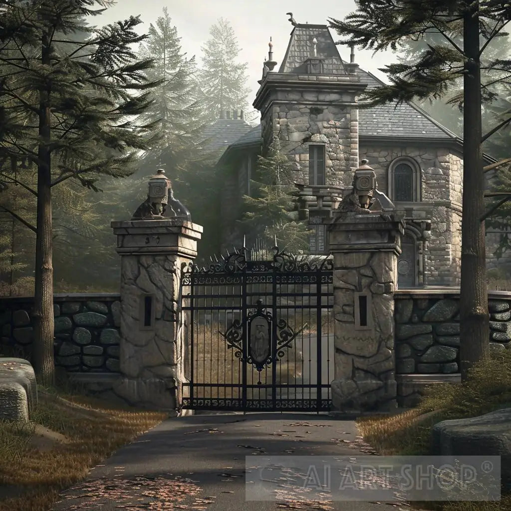 Mansion, stone house, stone wall, house in the woods, mysterious