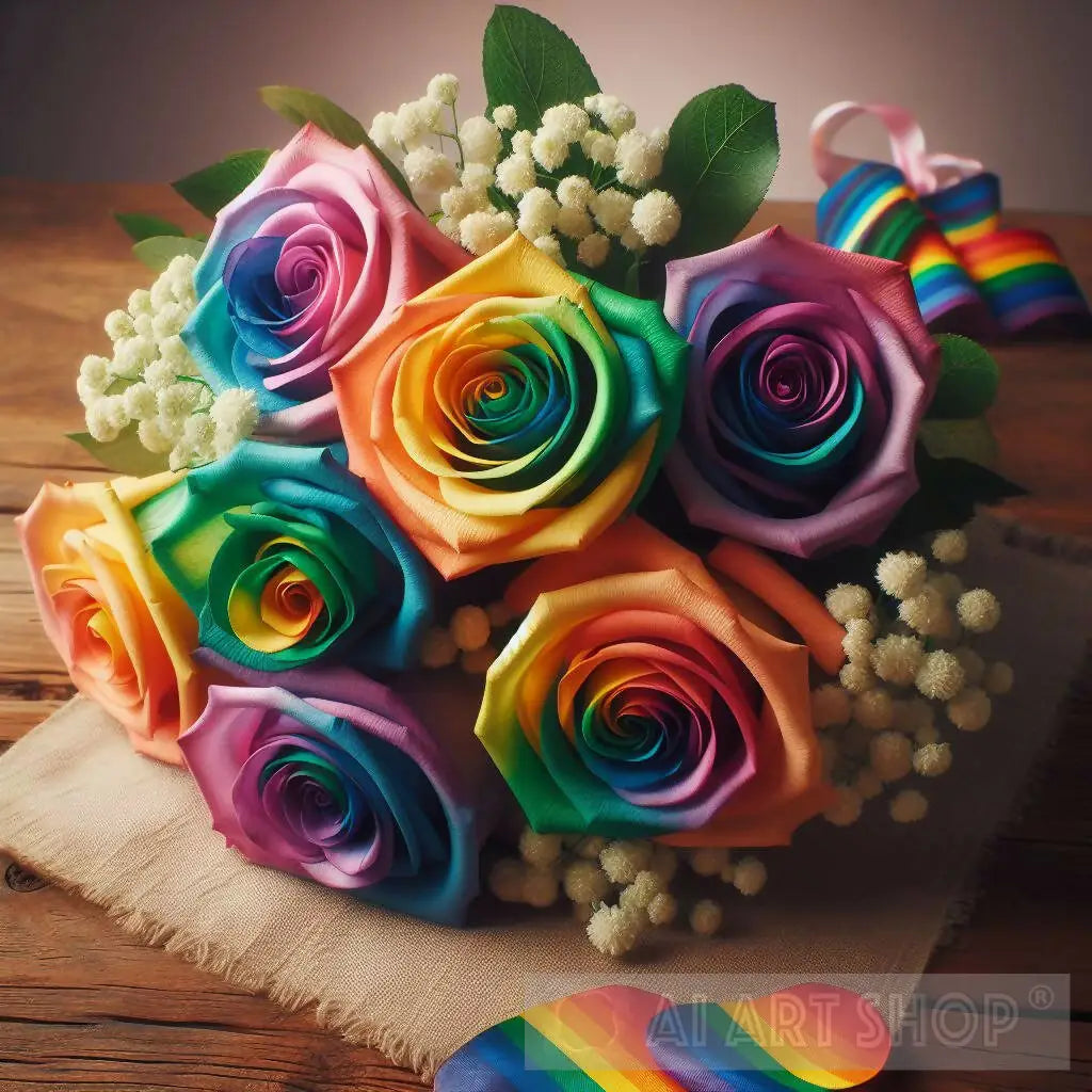 Stripped Rainbow Rose Bouquet for LGBT Wedding
