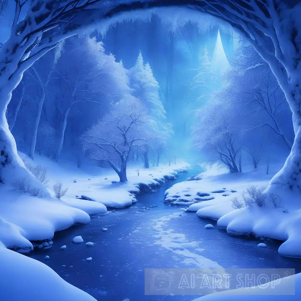 Stunning winter scenery Illustration of a magical fairy tale neon s...