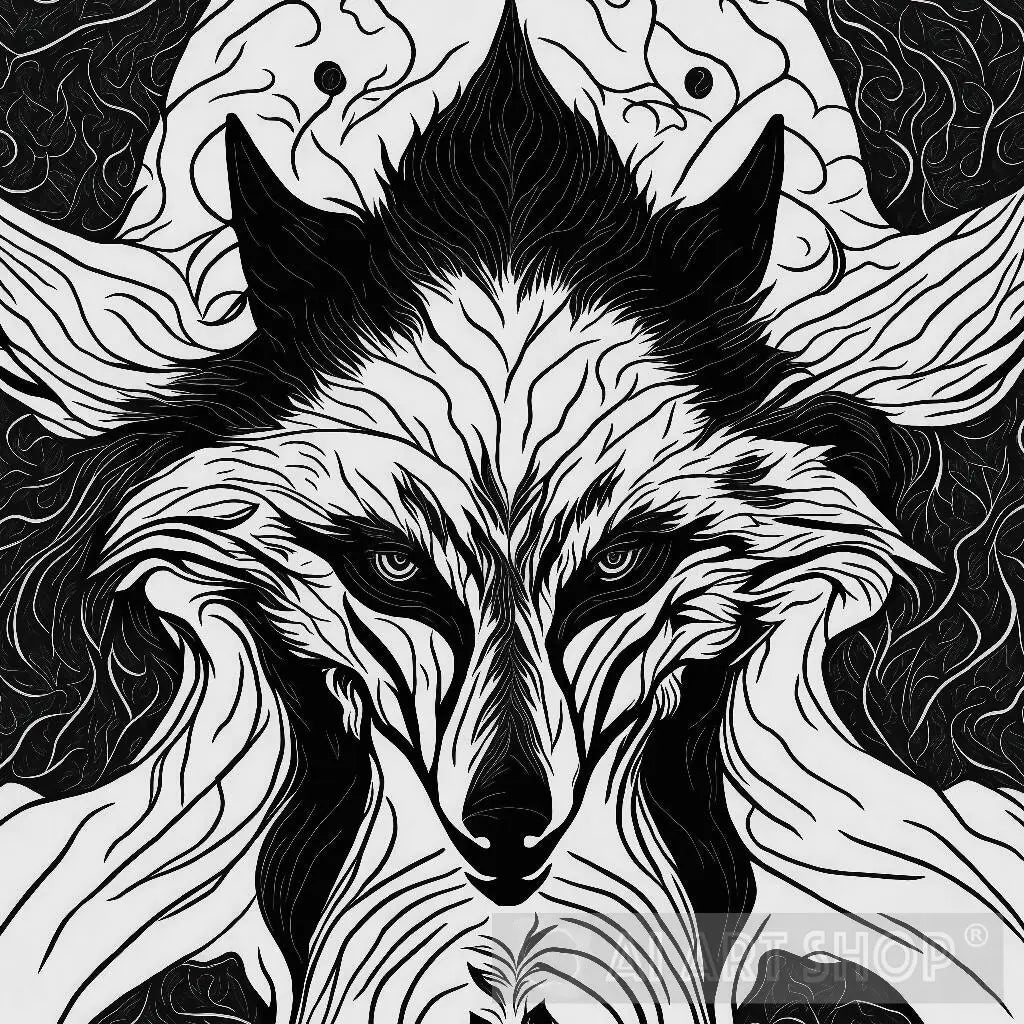 Stylized drawing of a Wolf with a hypnotic gaze