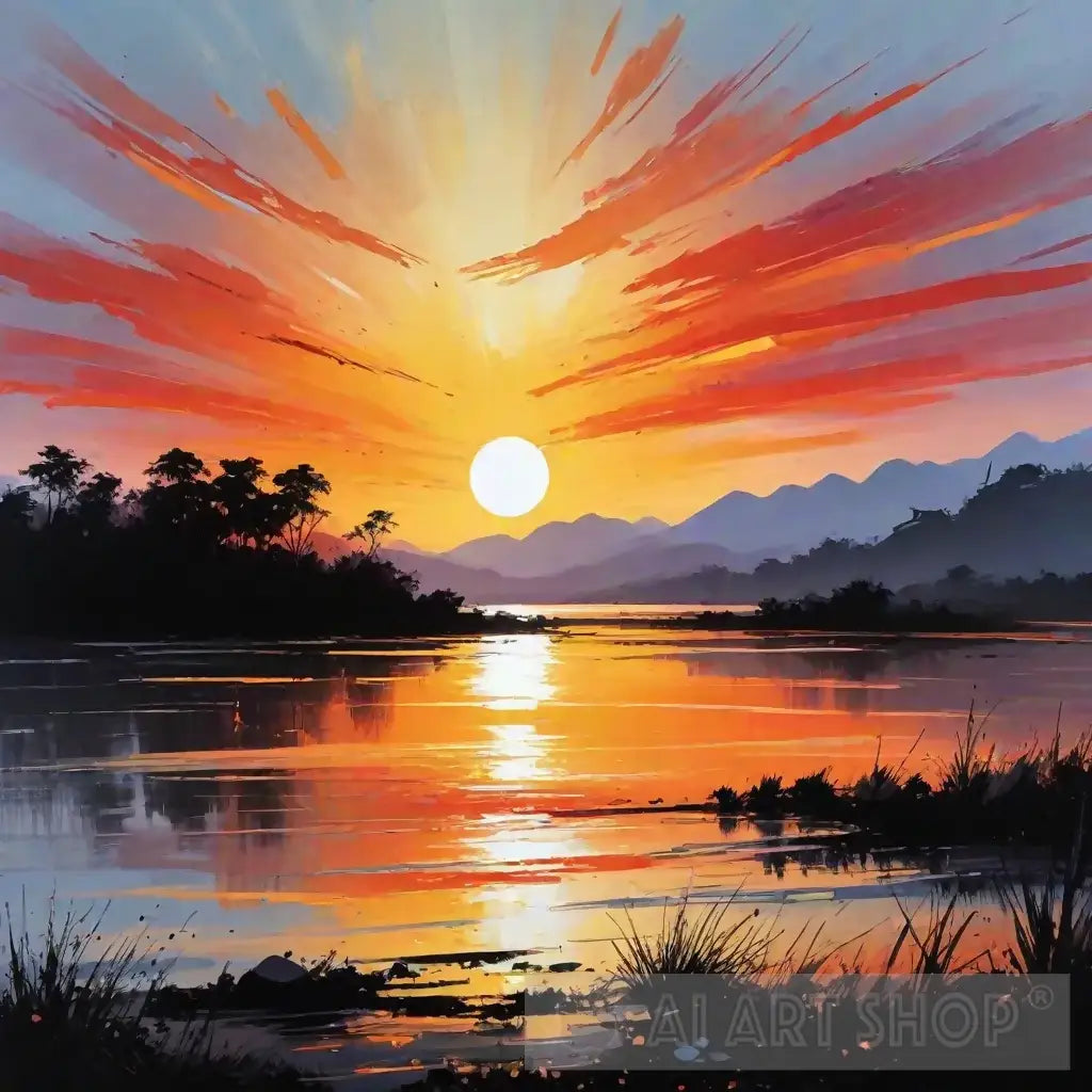 sun rise brush stroke painting
