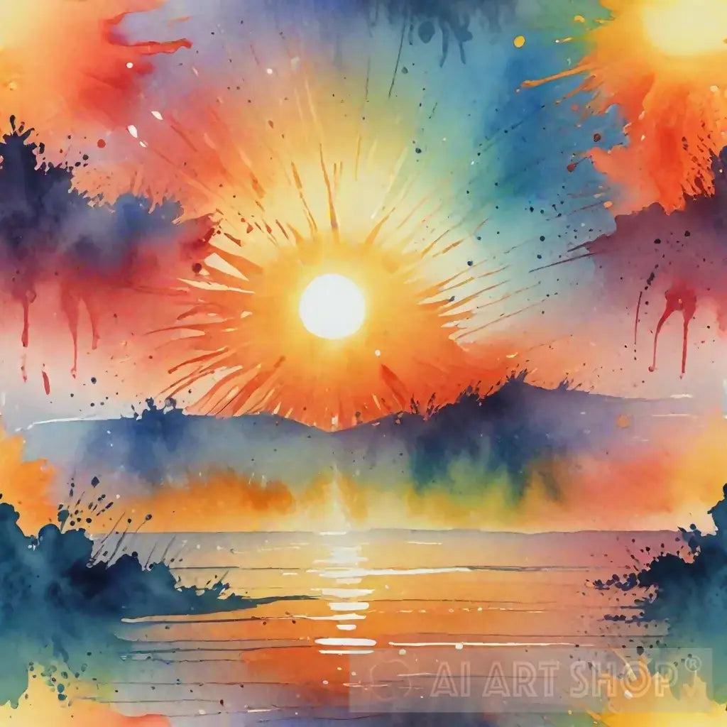sun rising water color painting